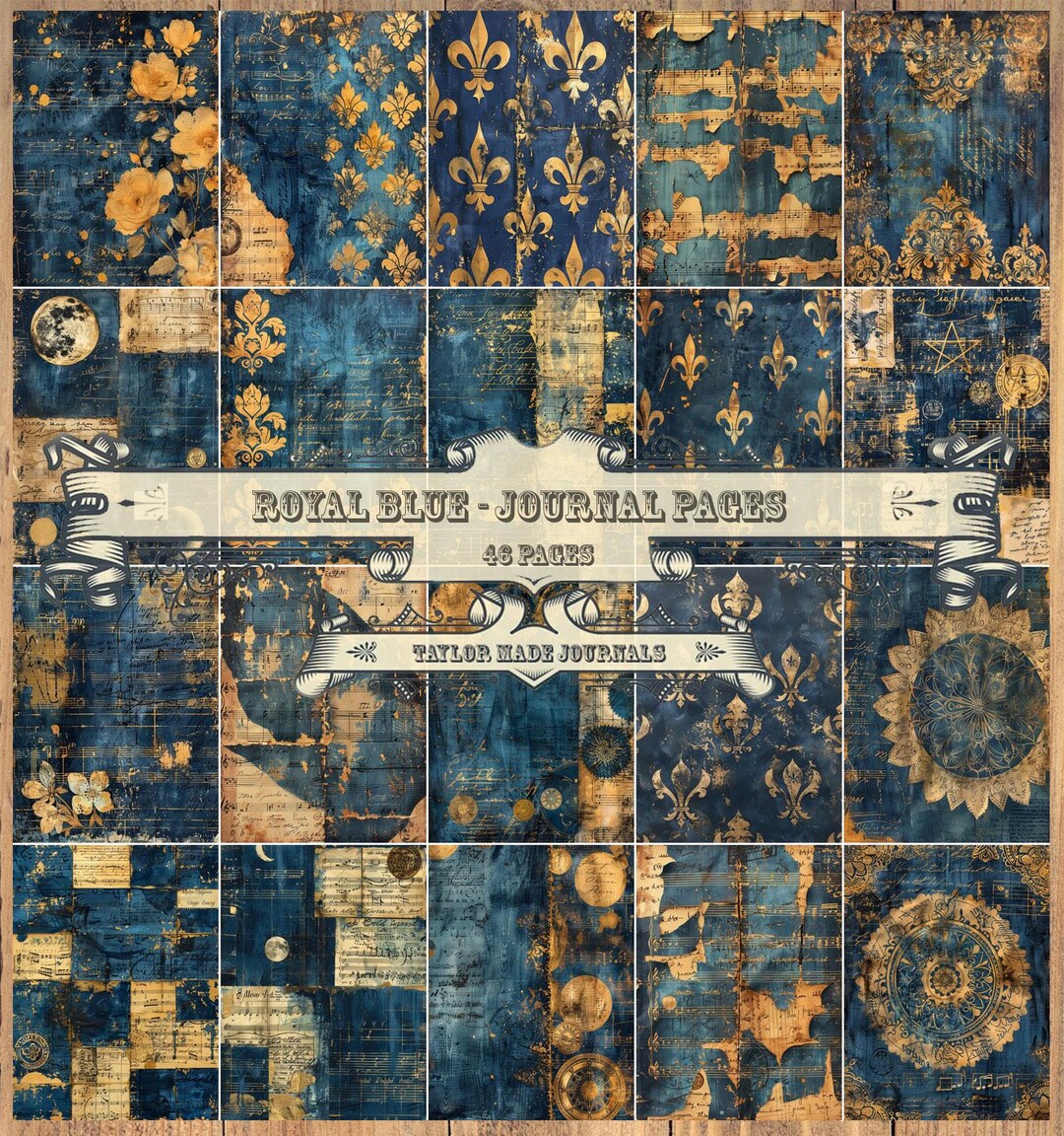 Royal Blue ,junk Journal Kit 45 Pages, French Celestial Papers (digital ...