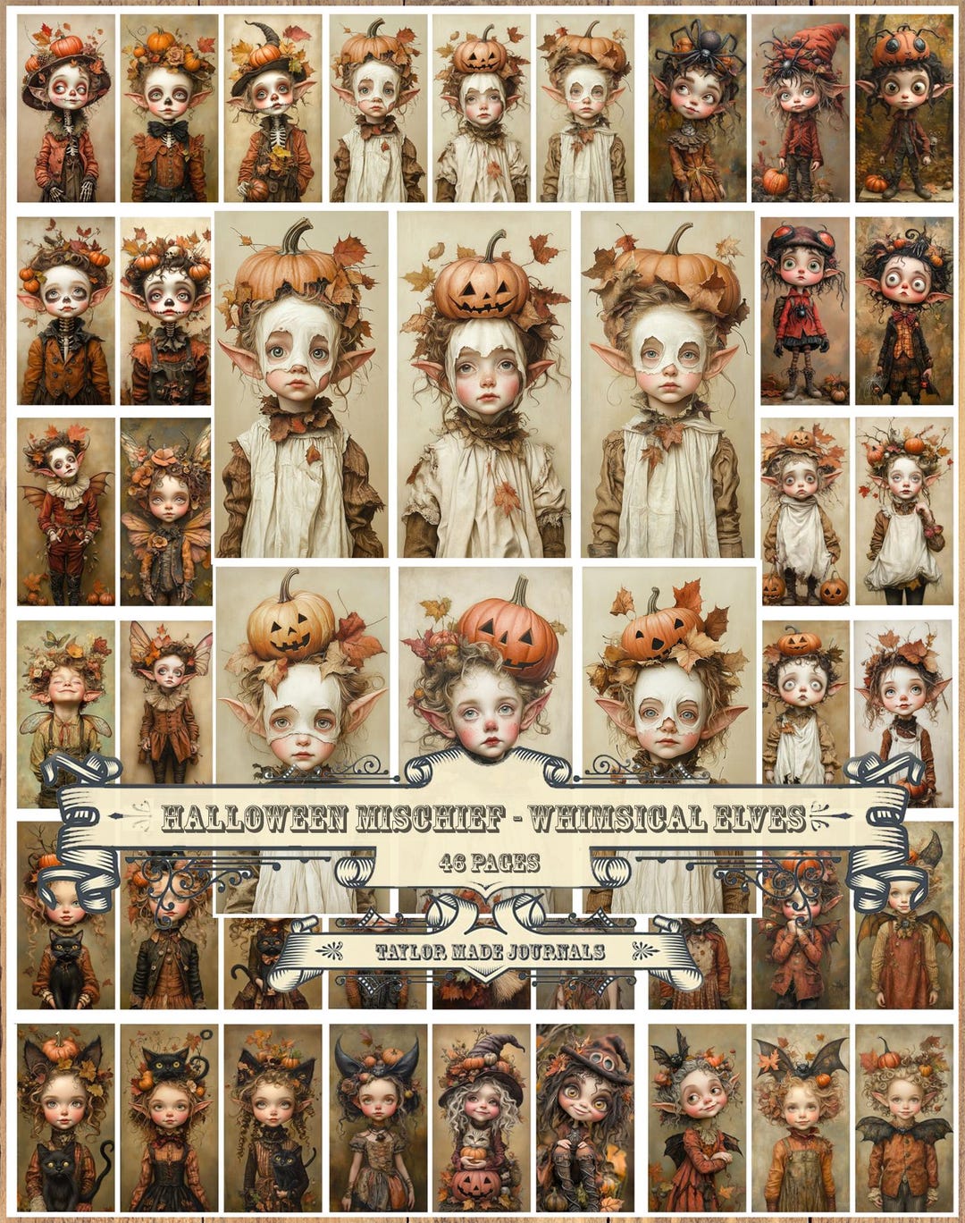 Halloween Mischief, Whimsical Elves -46 Page, 100+images, Junk Journal ...
