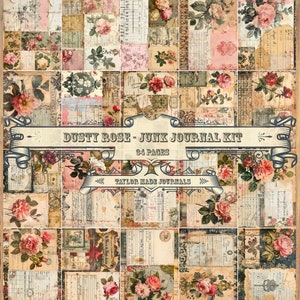 Dusty Rose, Junk Journal Kit - 34 Page, Digital Kit, Botanical Junk ...