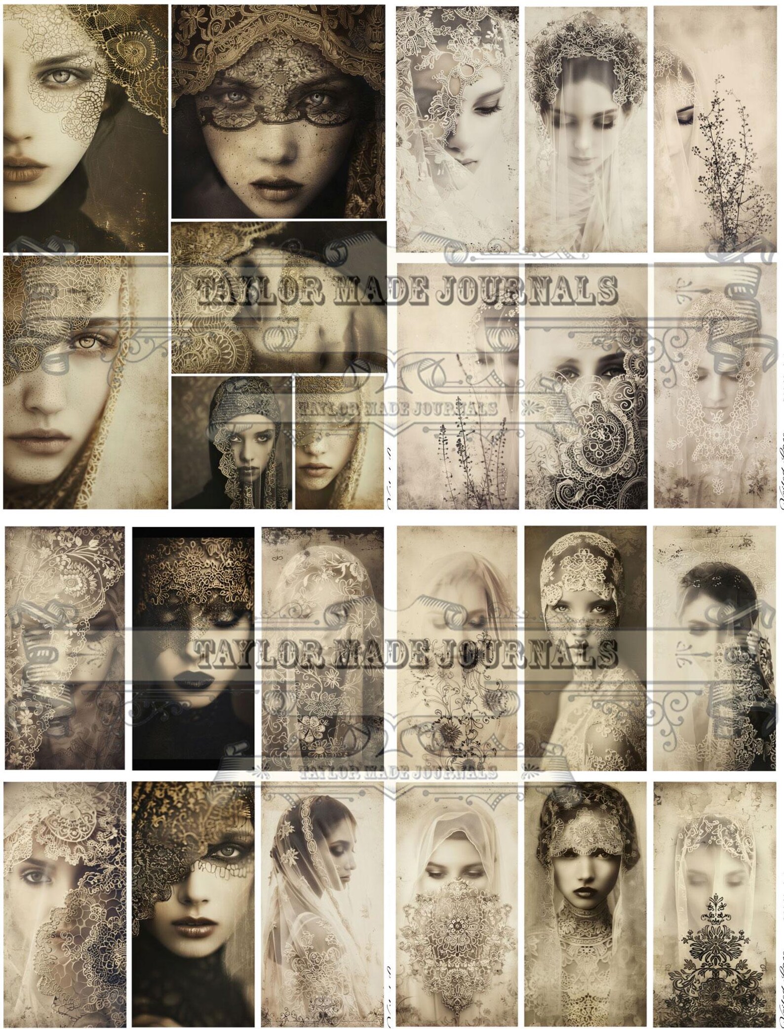 Veiled Lace, Vintage Photos -22 Page, Junk Journal Kit, Shabby Chic ...