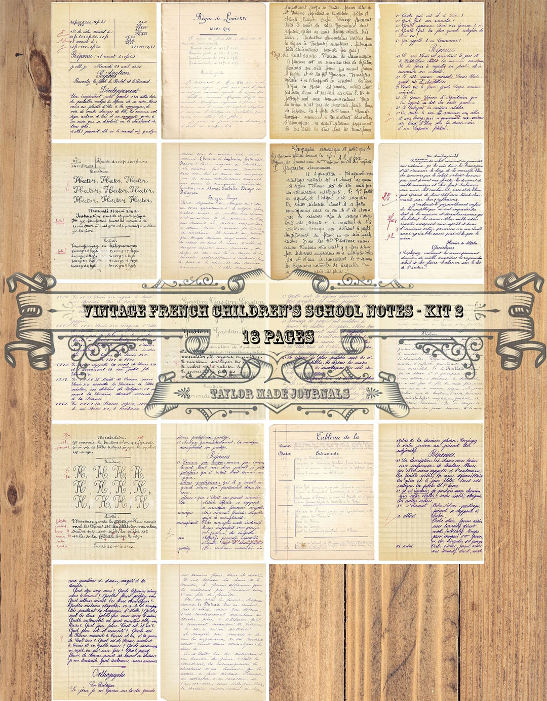 French Child's School Notes, Junk Journal Kit, SET 2 -18 Page, French ...
