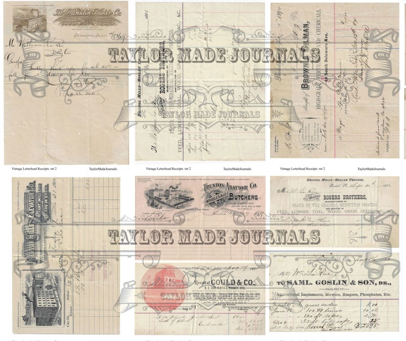 Vintage Letterhead Receipts Set 2 Junk Journal Digital Kit - Etsy