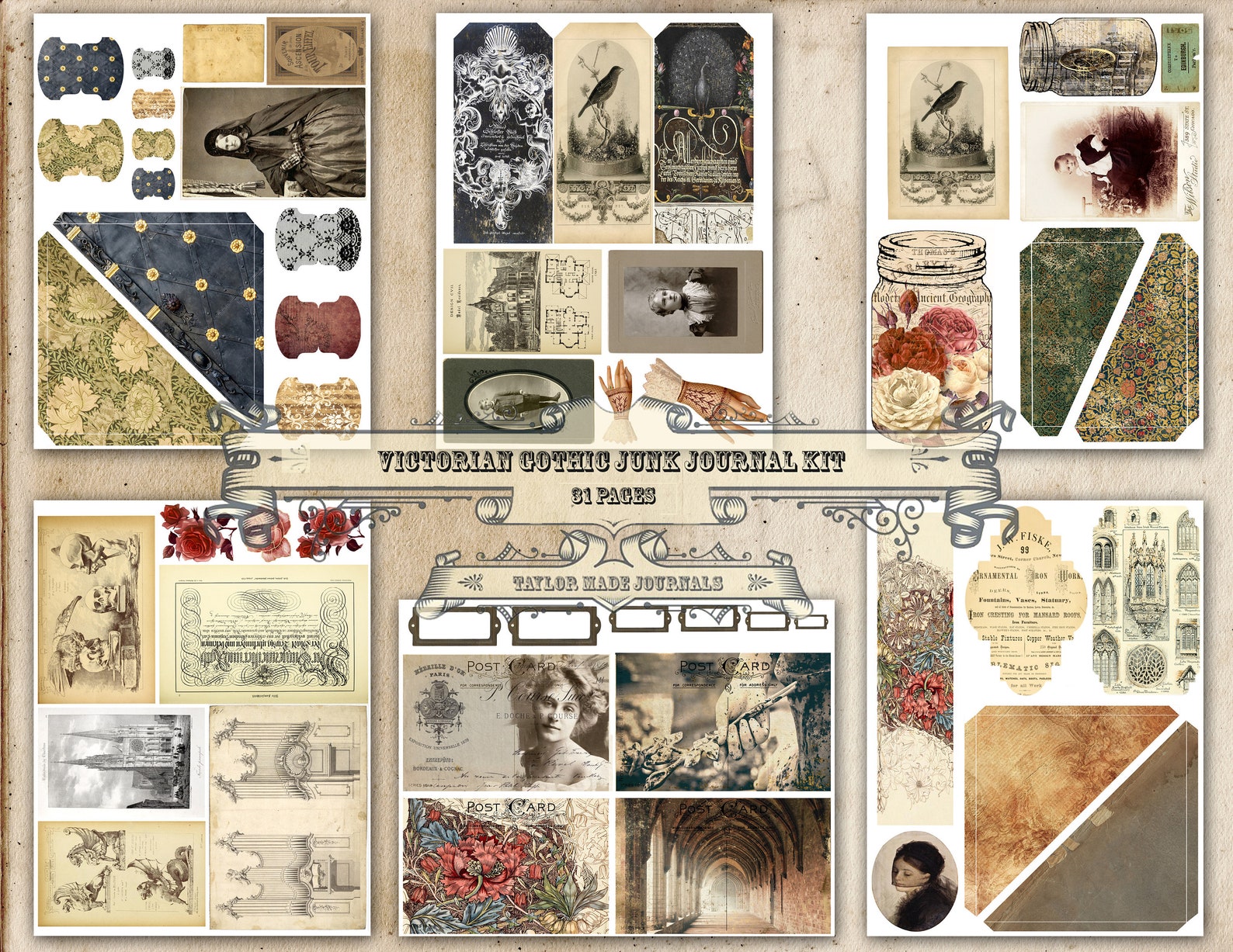 Victorian Gothic Junk Journal Kit 31 Page Printable Junk - Etsy