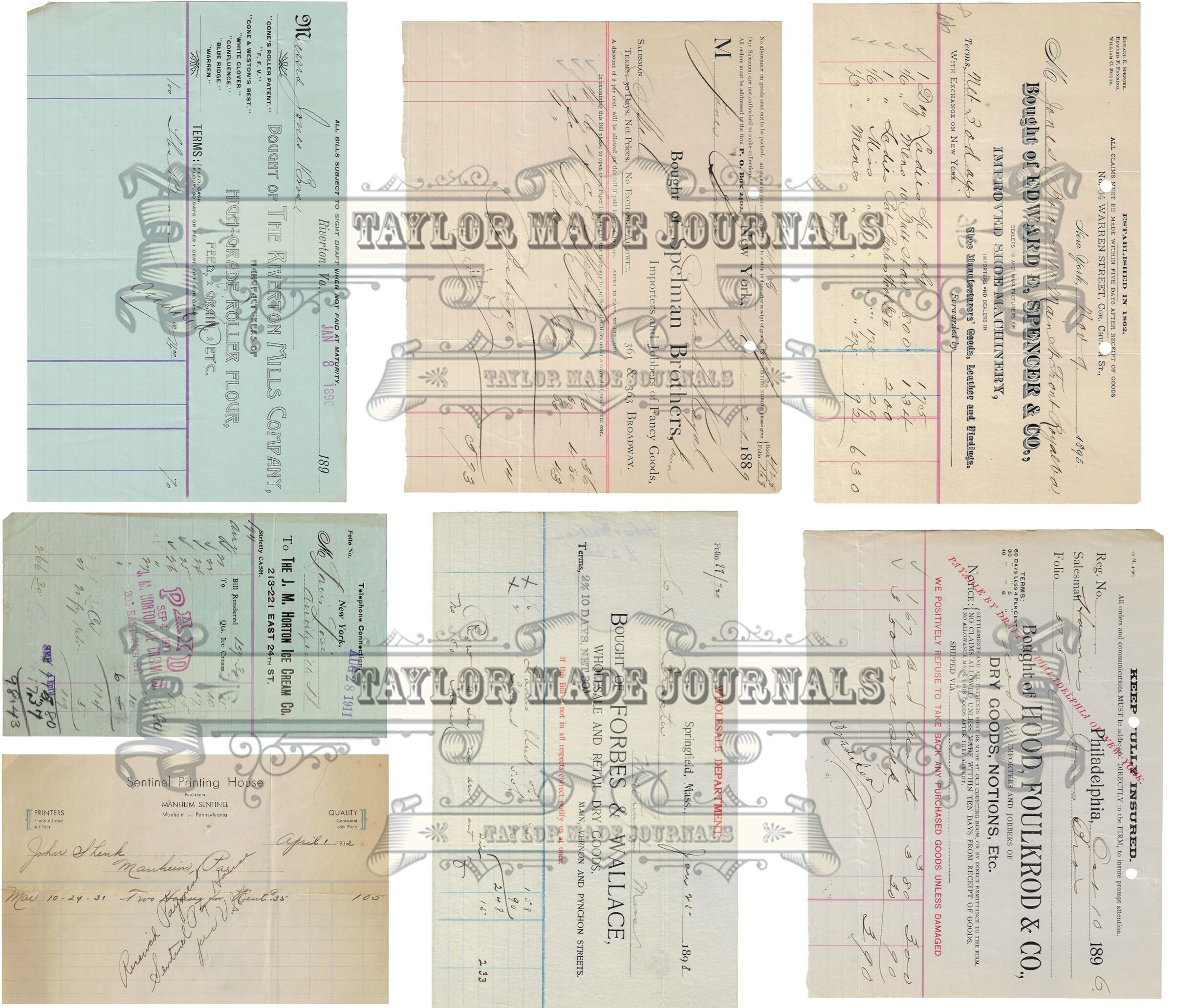 Vintage Letterhead Receipts Set 1, Junk Journal Digital Kit- 30 Pages ...