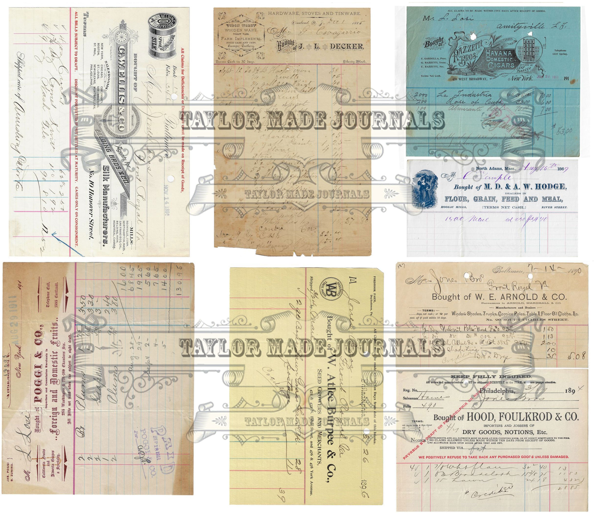 Vintage Letterhead Receipts Set 1, Junk Journal Digital Kit- 30 Pages ...