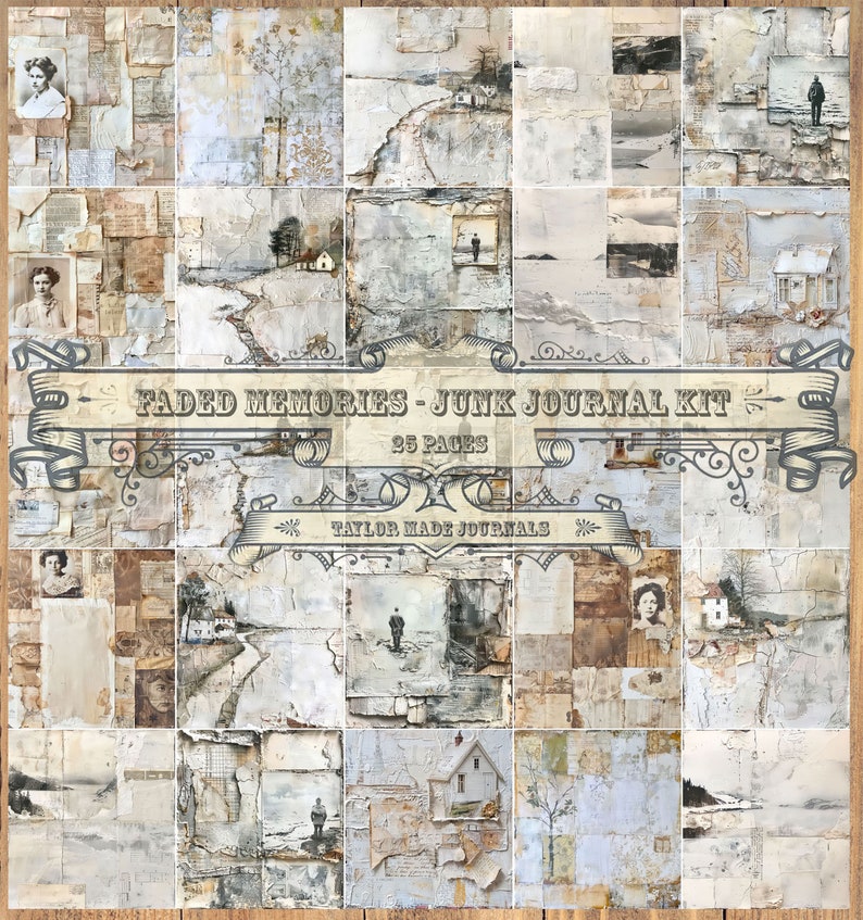 Faded Memories , Junk Journal Kit, 25 Pages, Shabby Chic Papers,collage ...