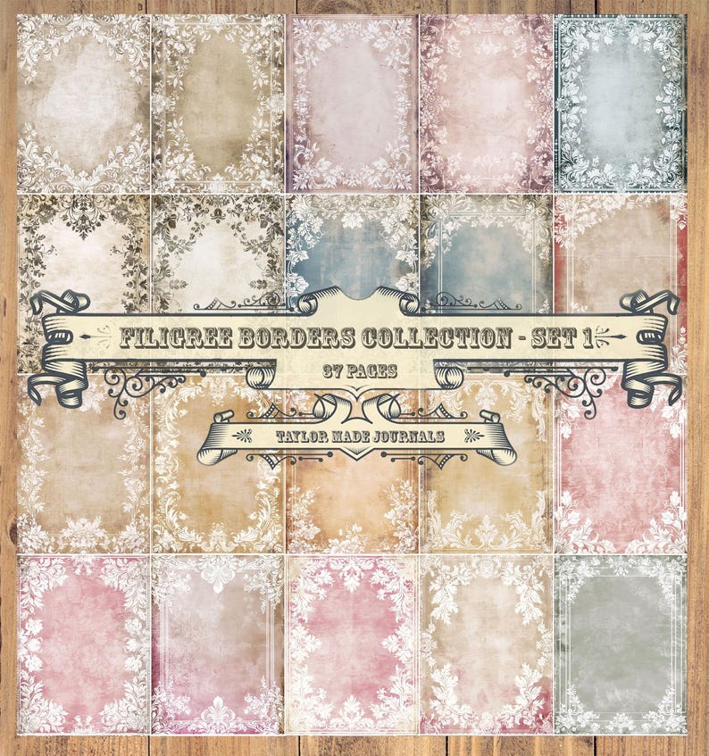 Filigree Borders Collection, Junk Journal Paper, Set 1 - 37 Pages, Junk ...