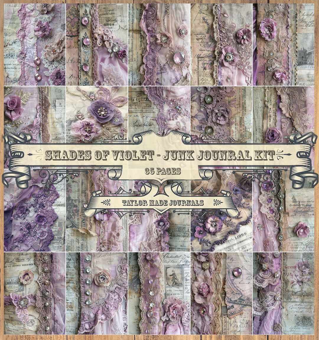 Shades of Violet , 32 Full Size Page,lace Digital,junk Journal Kit ...