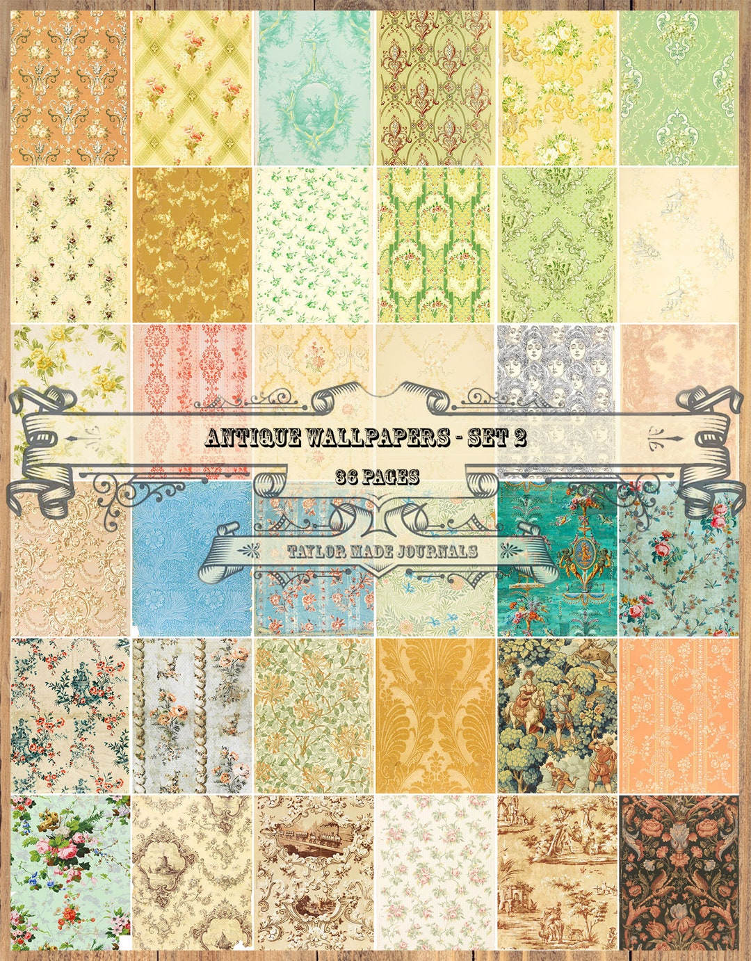 Grungy Wallpapers, SET 2 - 36 Page, Printable Wallpapers, Digital, Junk ...