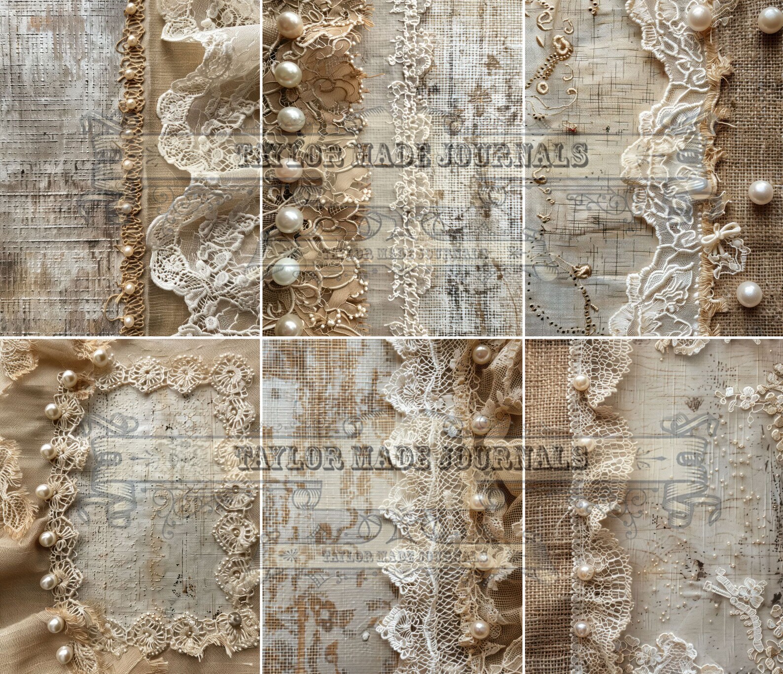 Rustic Lace Papers, 34 Full Size Pages, Digital, Junk Journal Kit ...