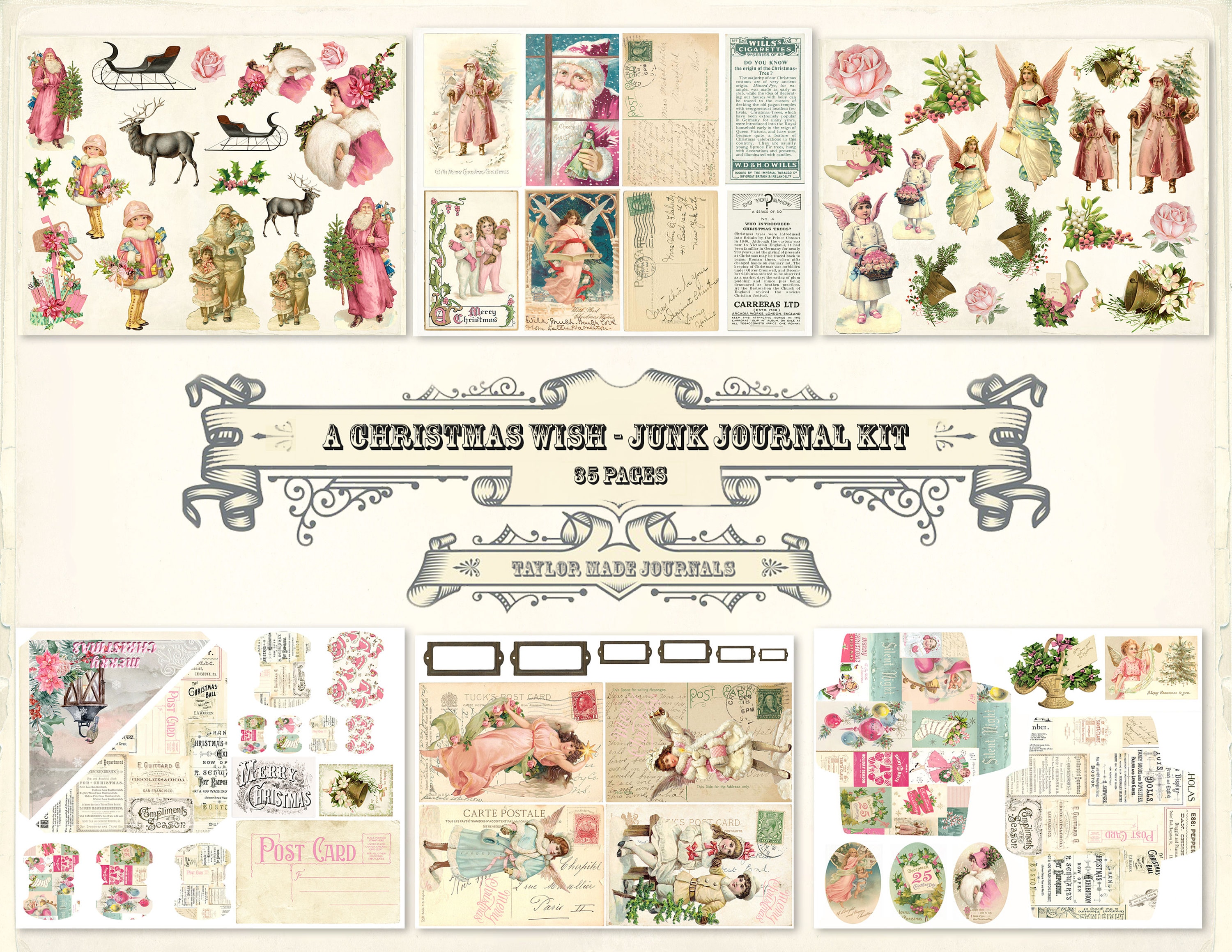 A Christmas Wish Junk Journal Kit 35 Page Pink Christmas | Etsy