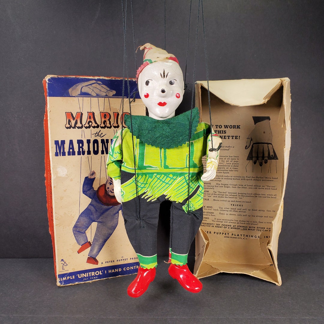 Vintage Marionette Clown Peter Puppet Mario Original Box Rare - Etsy