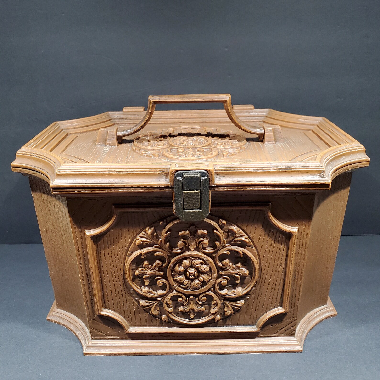 Vintage 1970s Max Klein Sewing Box With Insert Faux Wood Brown Plastic ...