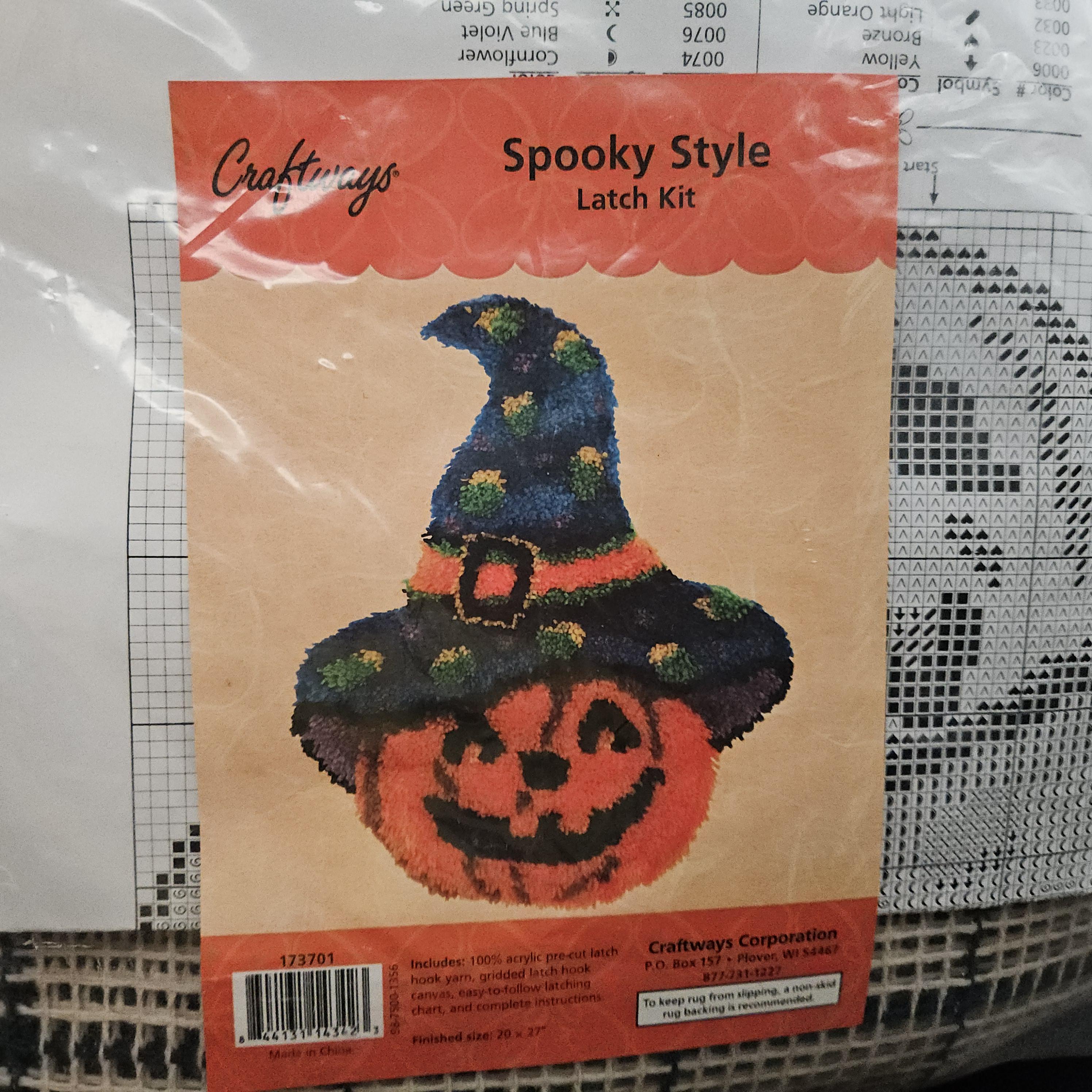 Craftways Halloween Latch Hook Kit Pumpkin Witch Hat Spooky Style 20" X ...