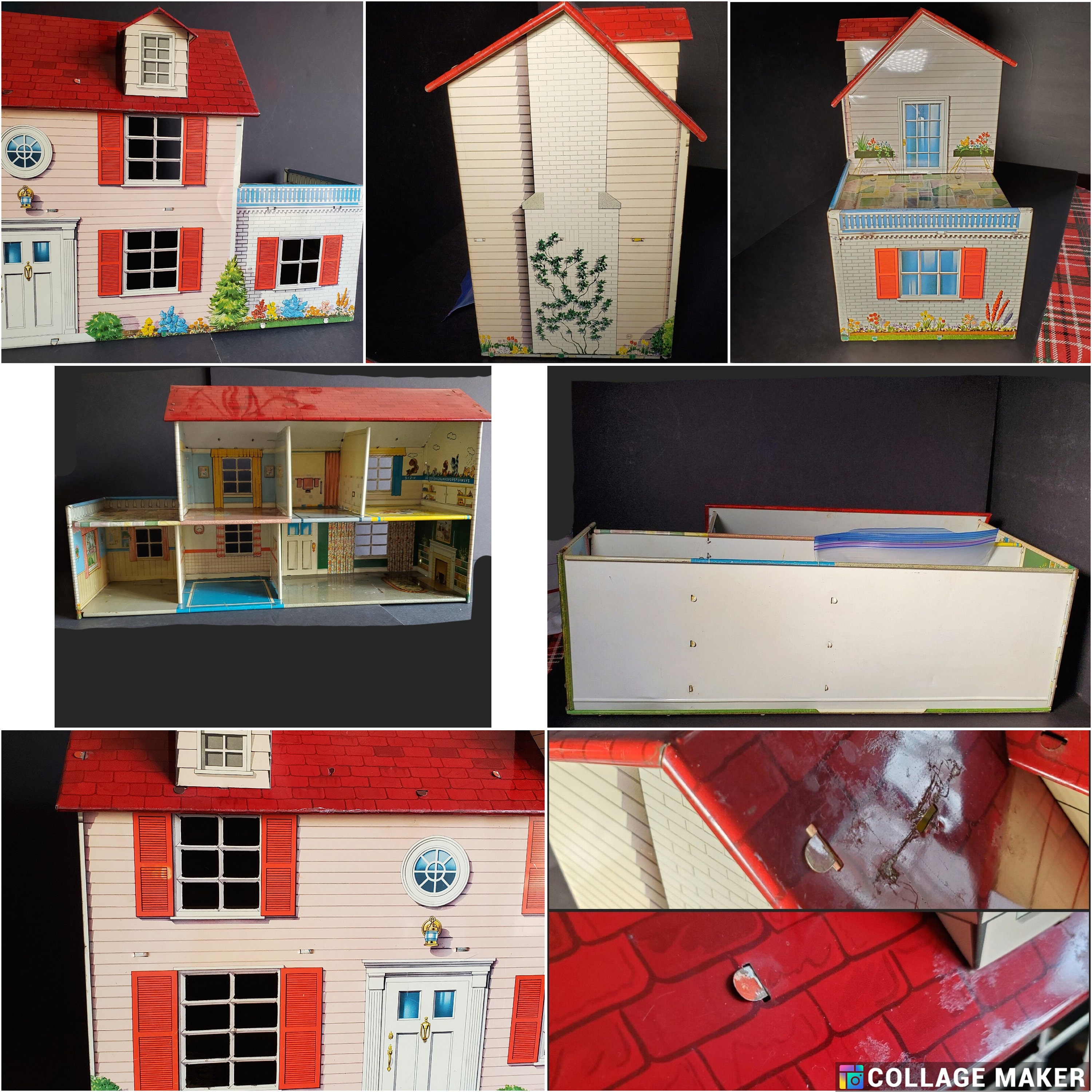 Vintage Marx Dollhouse Colonial Red Roof Pink Round Window With ...