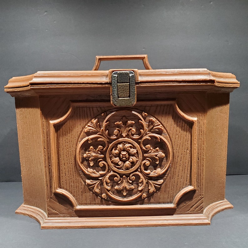 Vintage 1970s Max Klein Sewing Box With Insert Faux Wood Brown Plastic ...