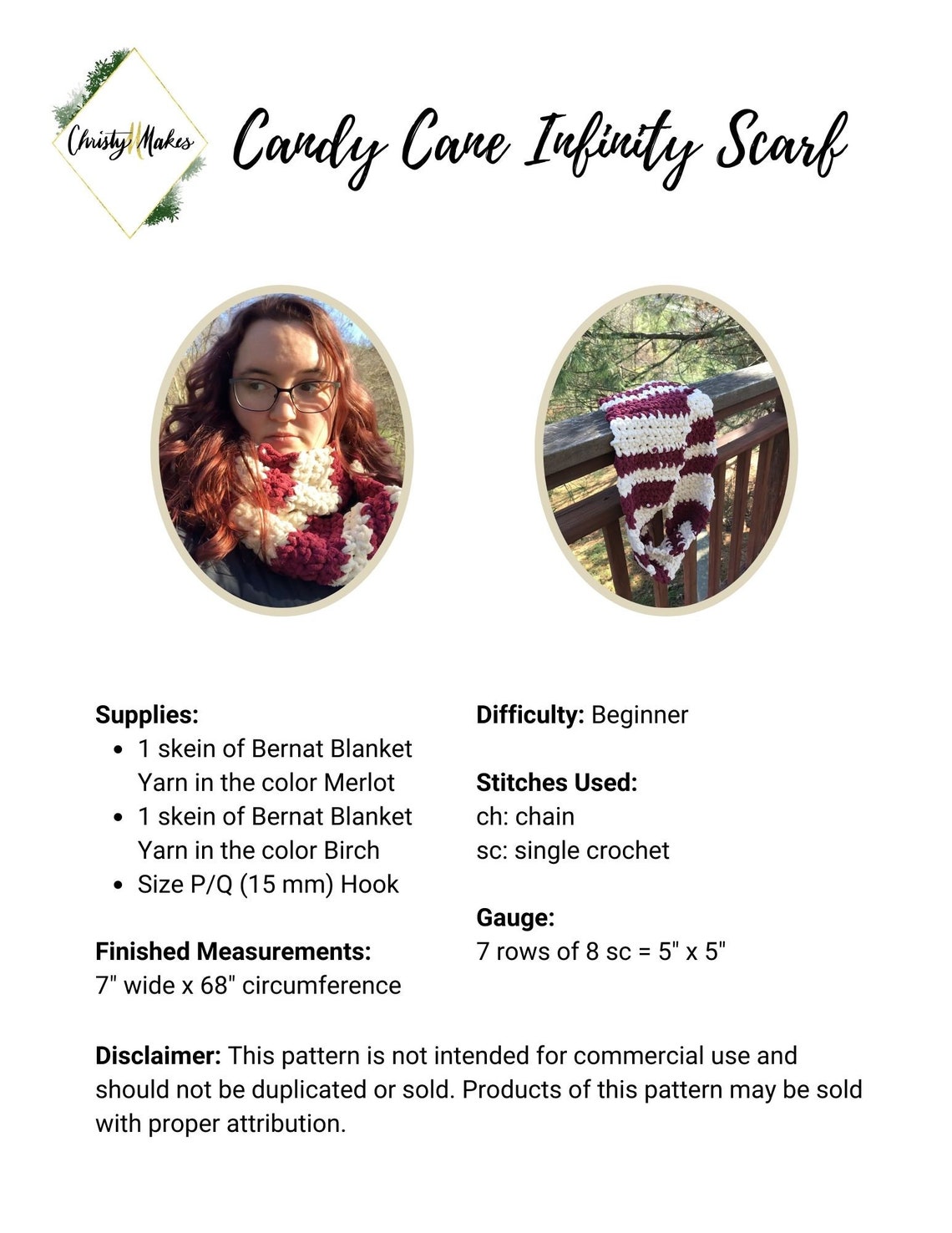 Candy Cane Infinity Scarf Crochet Pattern - Etsy