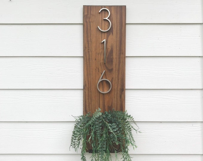 Vertical Wooden House Number Planter Box Silver Numbers - Etsy