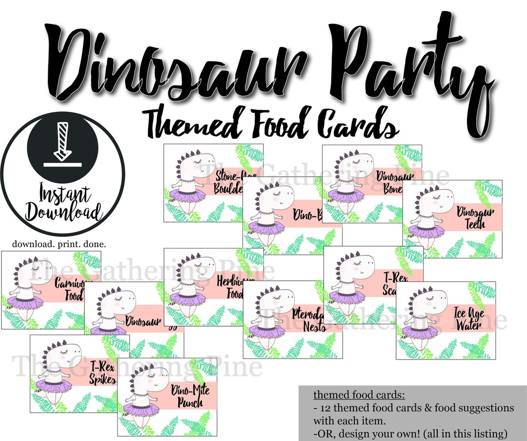 Dinosaur Themed Party Food Cards, Birthday Girl, Birthday Party, Baby ...