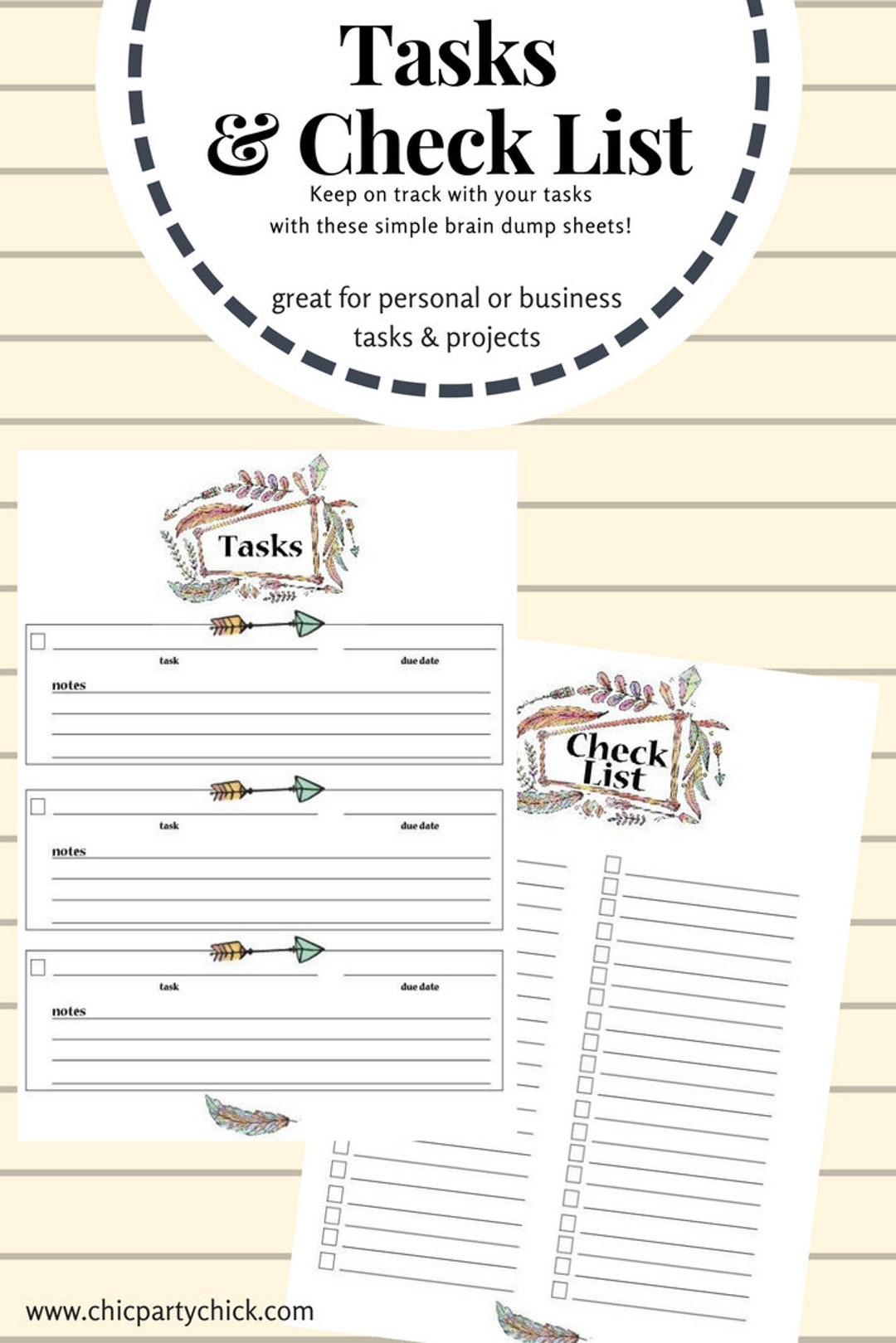 Tasks & Check List Brain Dump Sheets, to Do's, Worksheets, Stay on Task ...