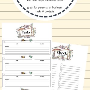 Tasks & Check List Brain Dump Sheets, to Do's, Worksheets, Stay on Task ...