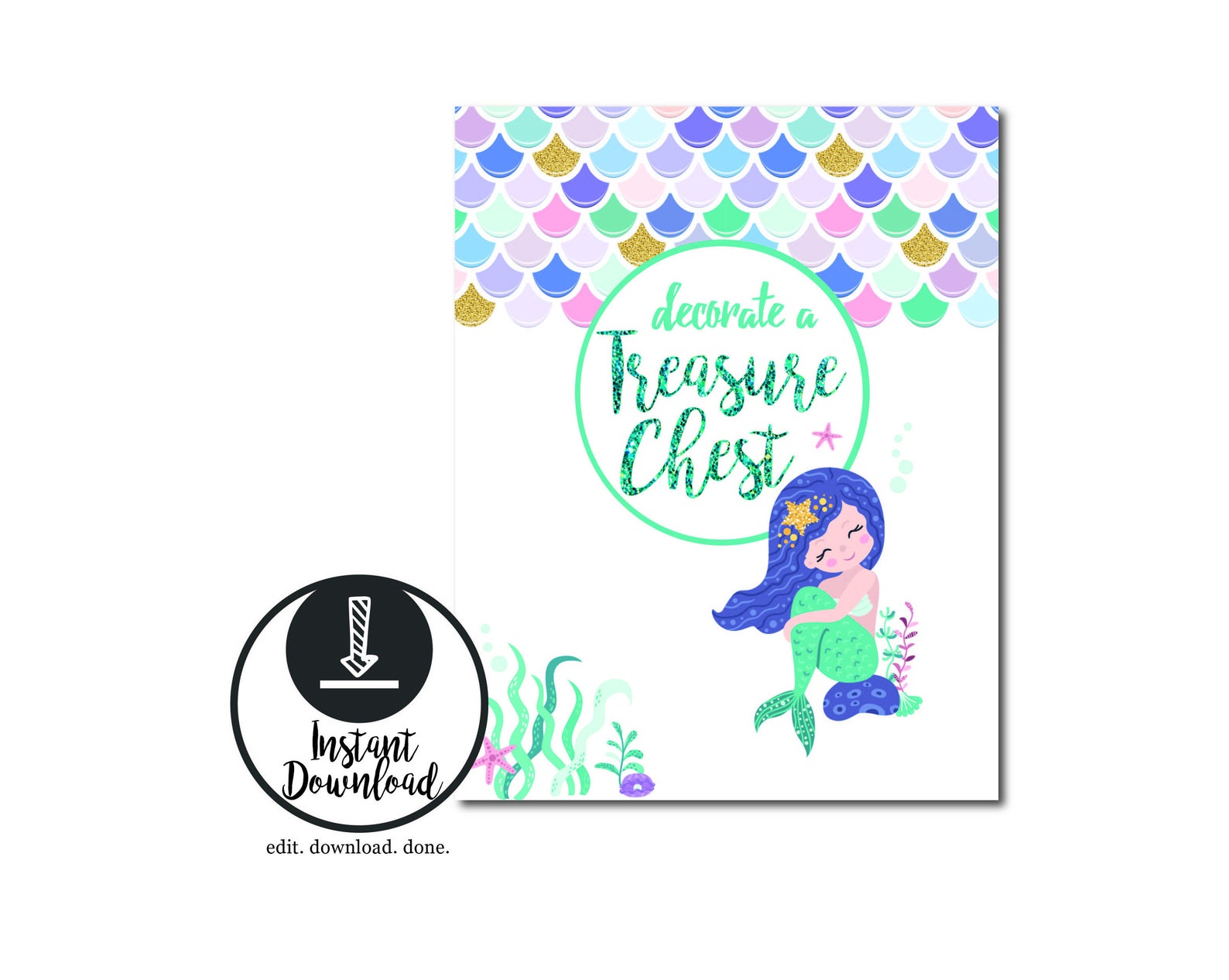 Decorate A Treasure Chest Sign Birthday Activity Mermaid | Etsy