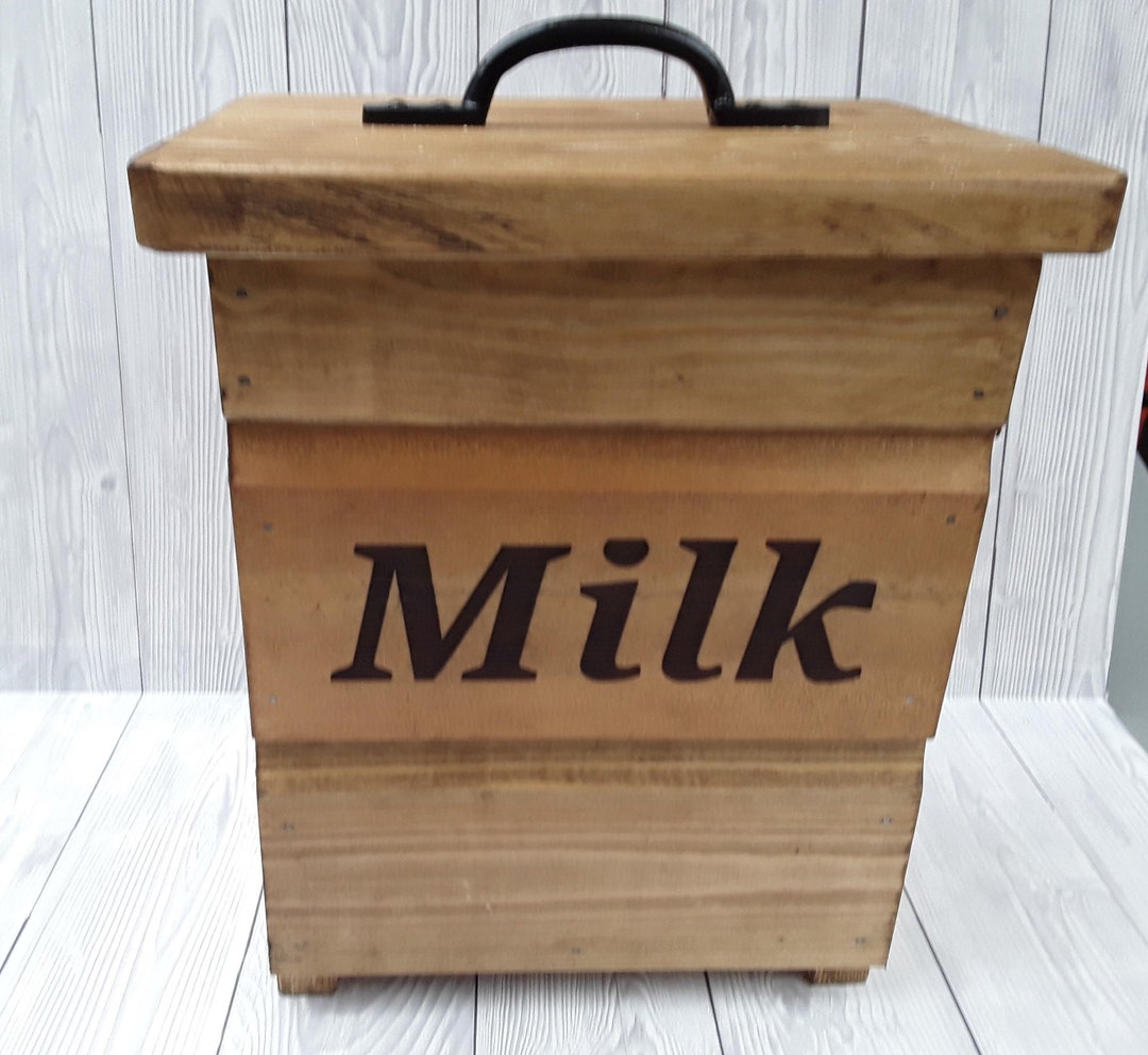 Handmade Wooden Doorstep Milk Box, Porch Storage, Milk Holder Lasered ...