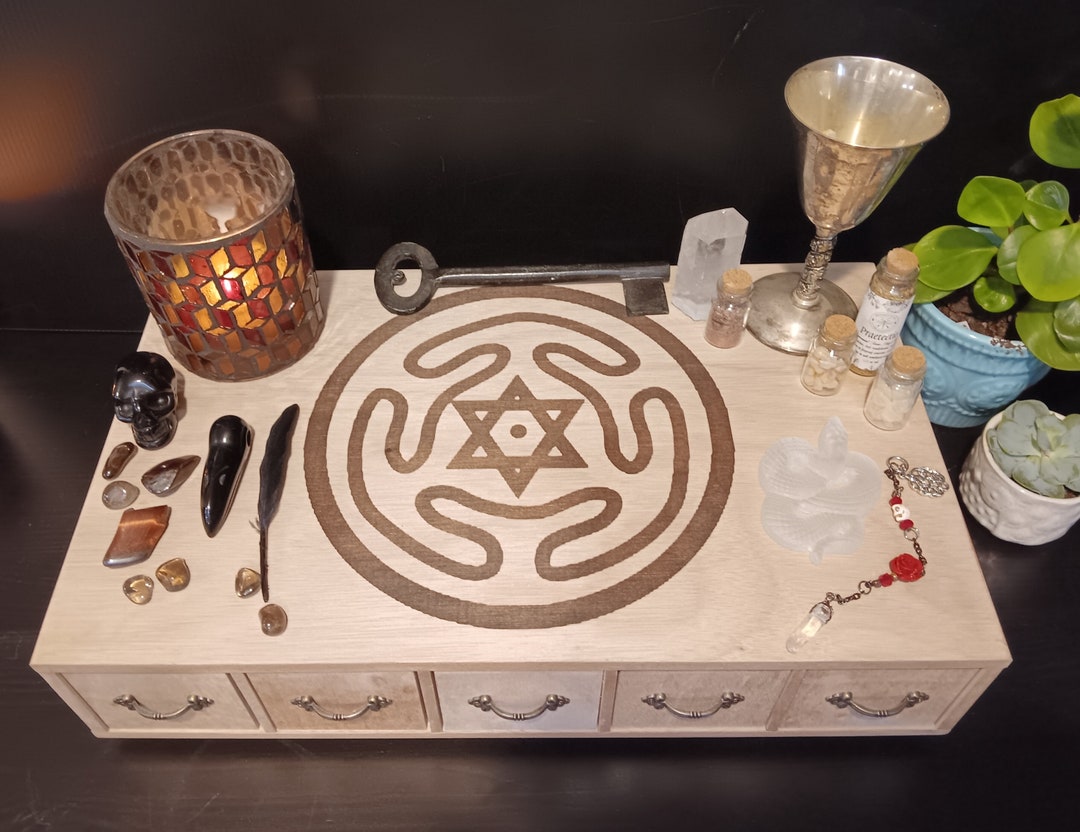 Wiccan Altar Table With 5 Element Apothecary Drawers, Altar Box and ...