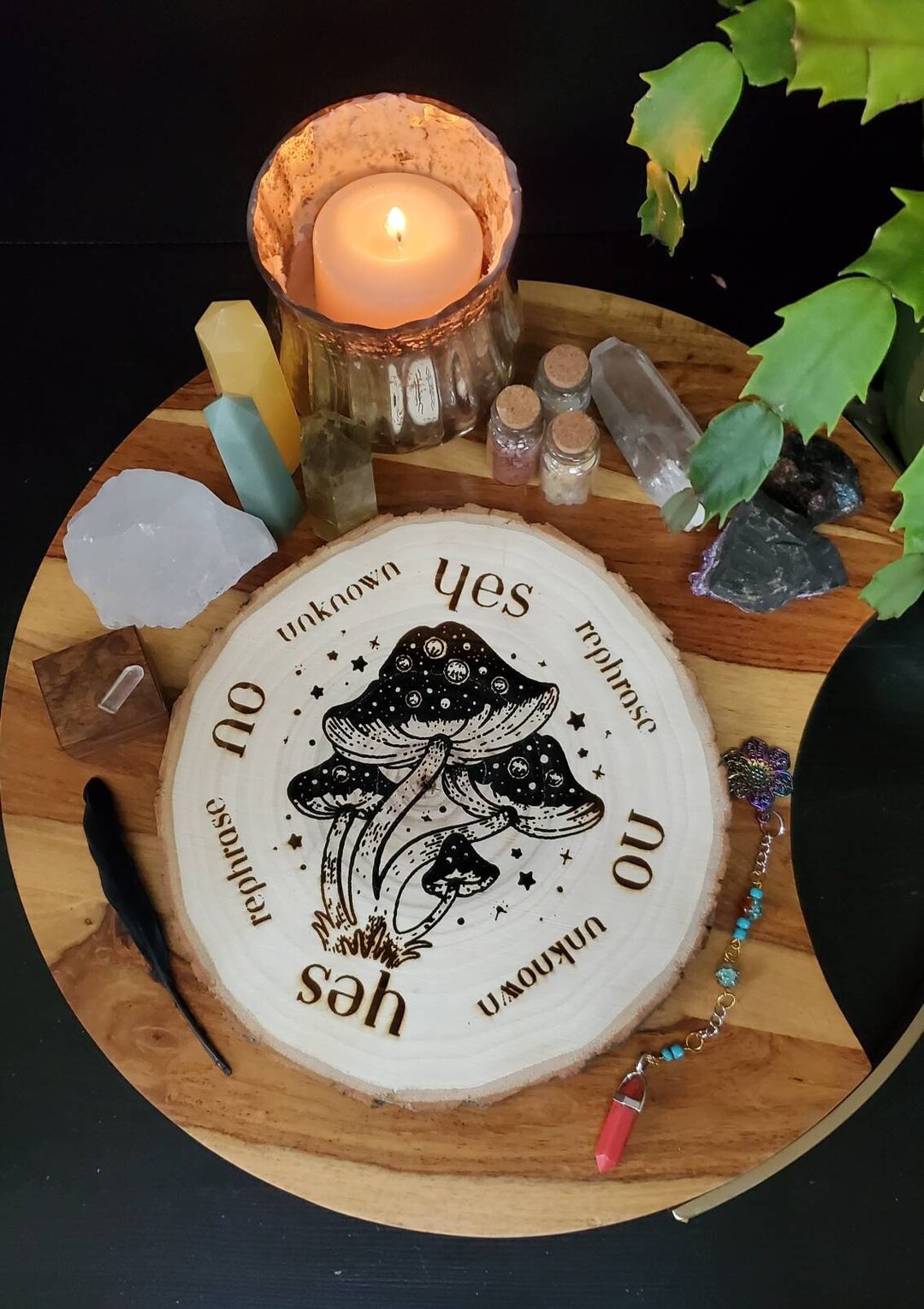 Pendulum Board, Mushroom Wooden Spirit Board, High Priestess Gift ...