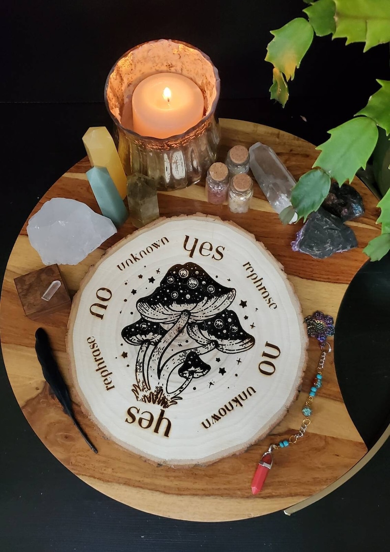 Pendulum Board, Mushroom Wooden Spirit Board, High Priestess Gift ...