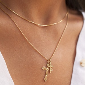 Double Cross Necklace Two Crosses Small Large Christian Protection Gift ...