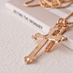 Double Cross Necklace Two Crosses Small Large Christian Protection Gift ...