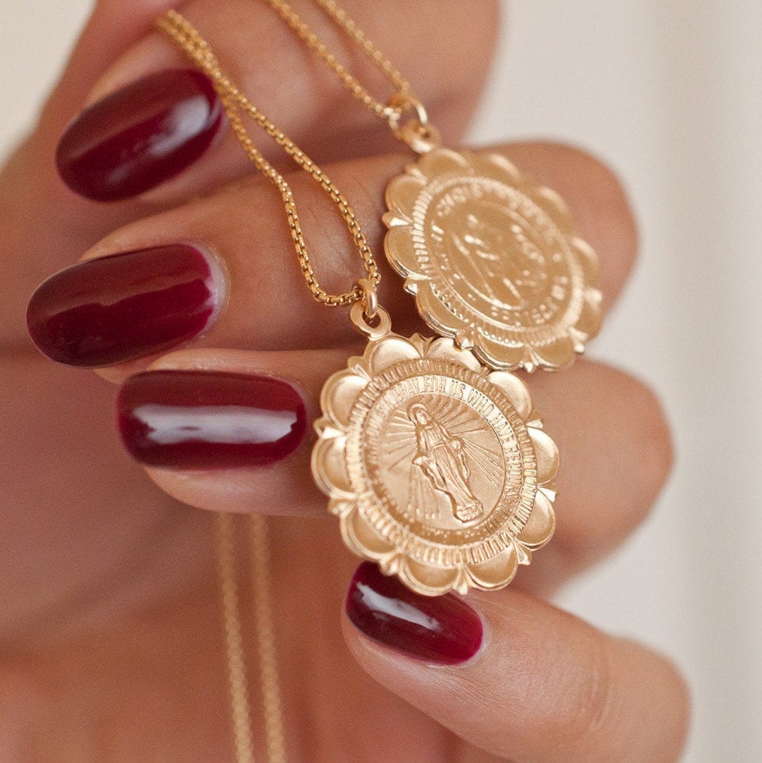 Gold Large Mary Necklace Adult Catholic Baptism Gift for Her Daughter ...