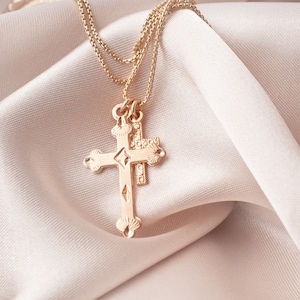 Double Cross Necklace Two Crosses Small Large Christian Protection Gift ...