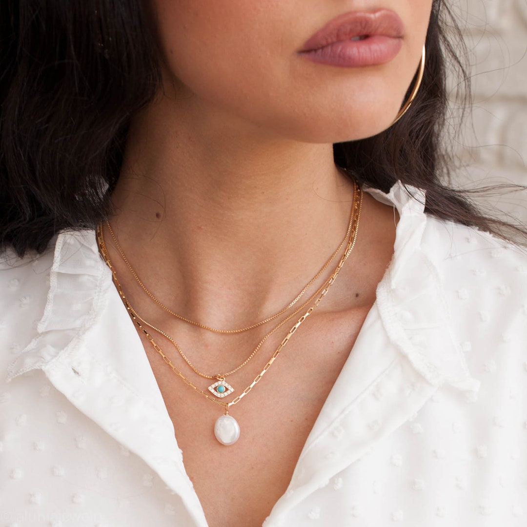 Mini Evil Eye Necklace Blue Eye Sterling Silver Gold Gift for Her Small ...