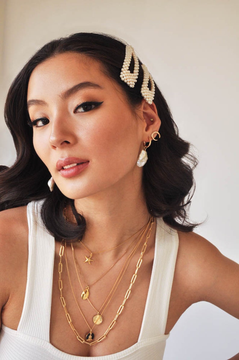 Gold Stud Earrings Half Moon Boho Double Horn Statement | Etsy