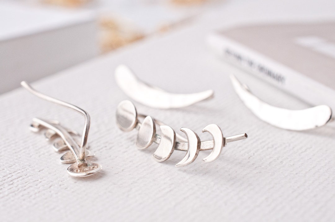 Sterling Silver Moon Phase Ear Climbers: Celestial Ear Cuff - Etsy