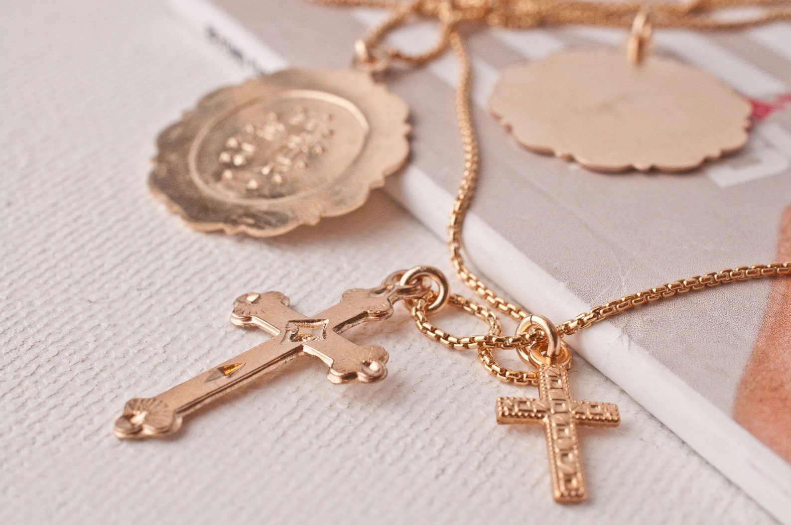 Gold Double Cross Necklace: 14k Gold Filled Christian Jewelry Gift - Etsy