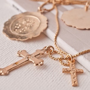 Double Cross Necklace Two Crosses Small Large Christian Protection Gift ...