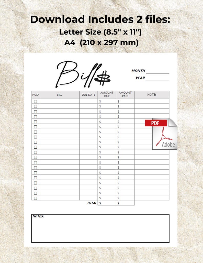 Printable Monthly Bill Tracker, Budget Tool - Etsy