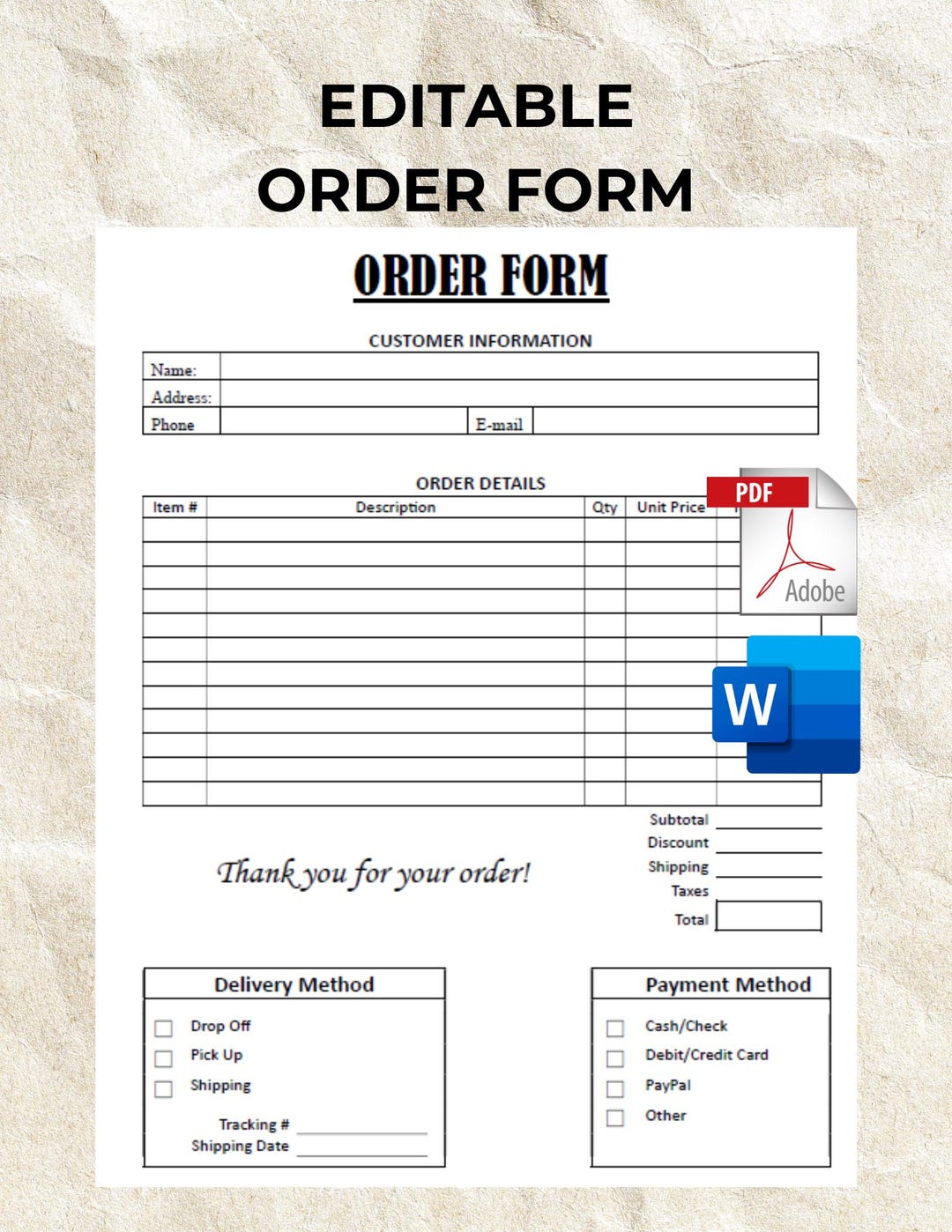 Editable/custom Order Form - Etsy