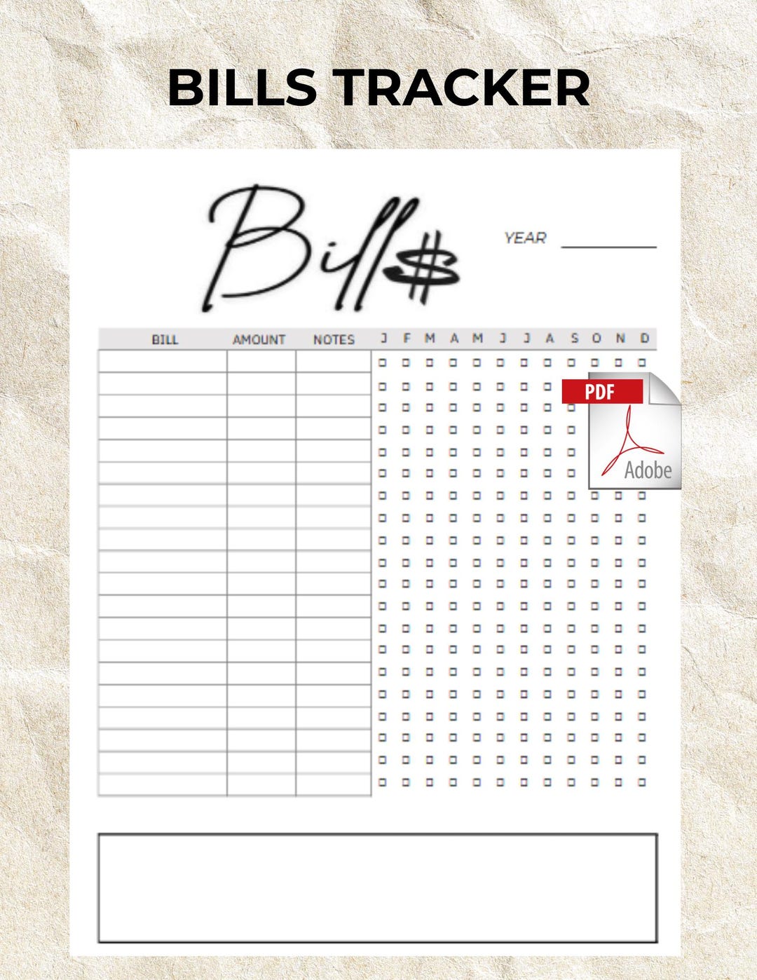 Printable Annual Bill Tracker, Budget Tool - Etsy