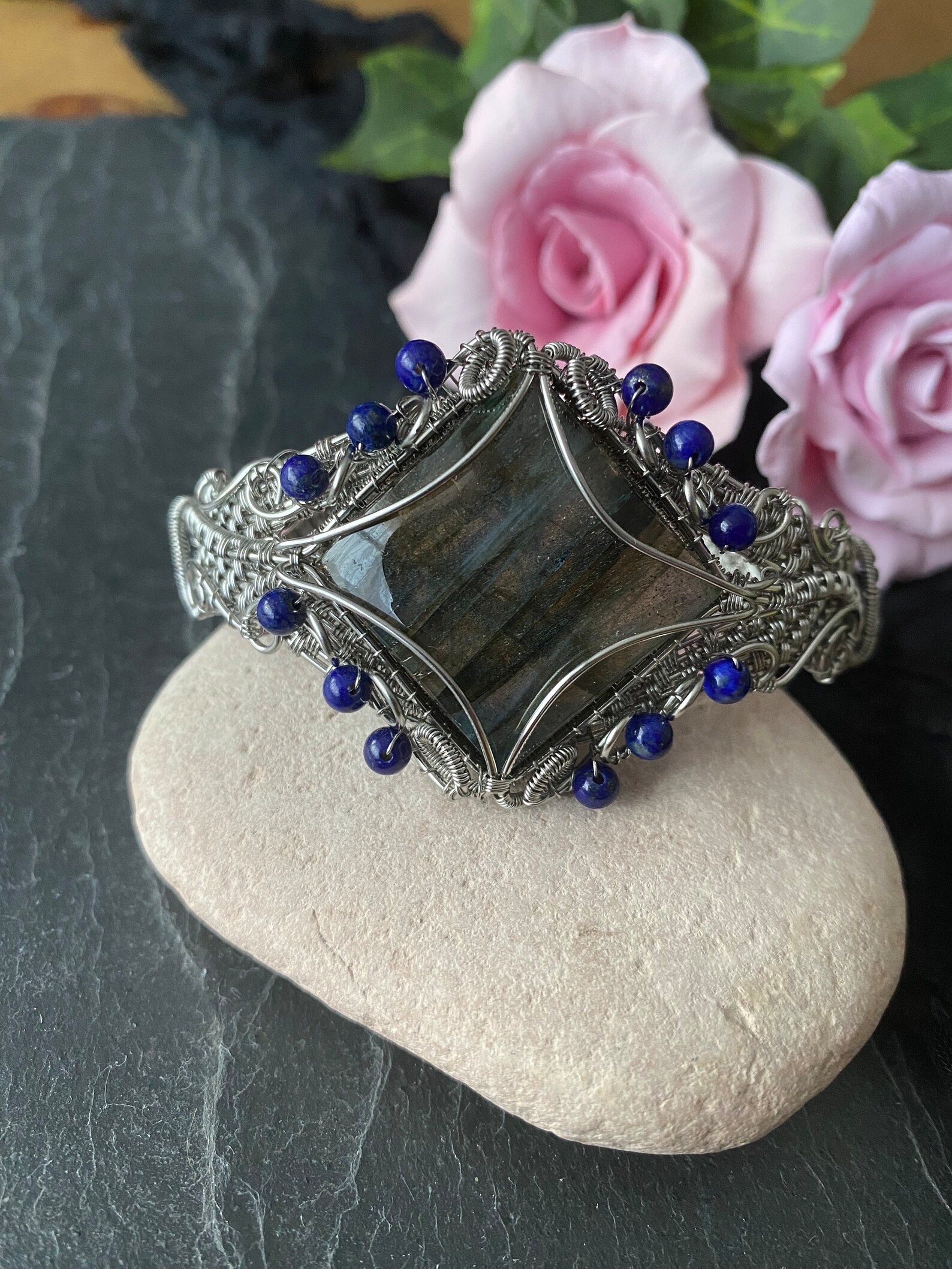 Wire Woven Labradorite Cuff Bracelet With Stainless Steel Wire and ...