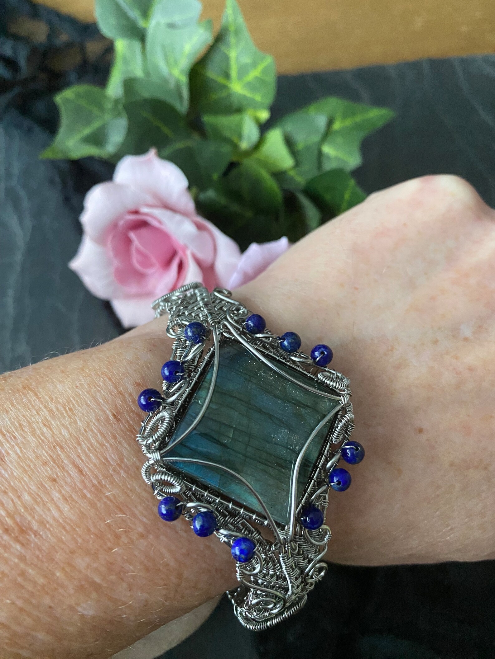 Wire Woven Labradorite Cuff Bracelet With Stainless Steel Wire and ...