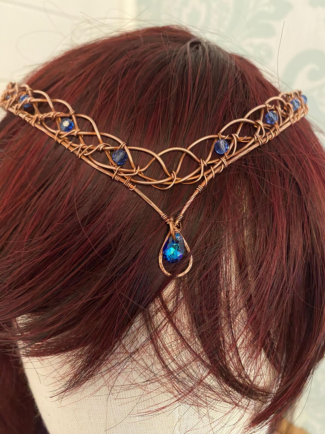 Elven Copper Wire Circlet: Blue Beaded Swarovski Crystal Tiara - Etsy