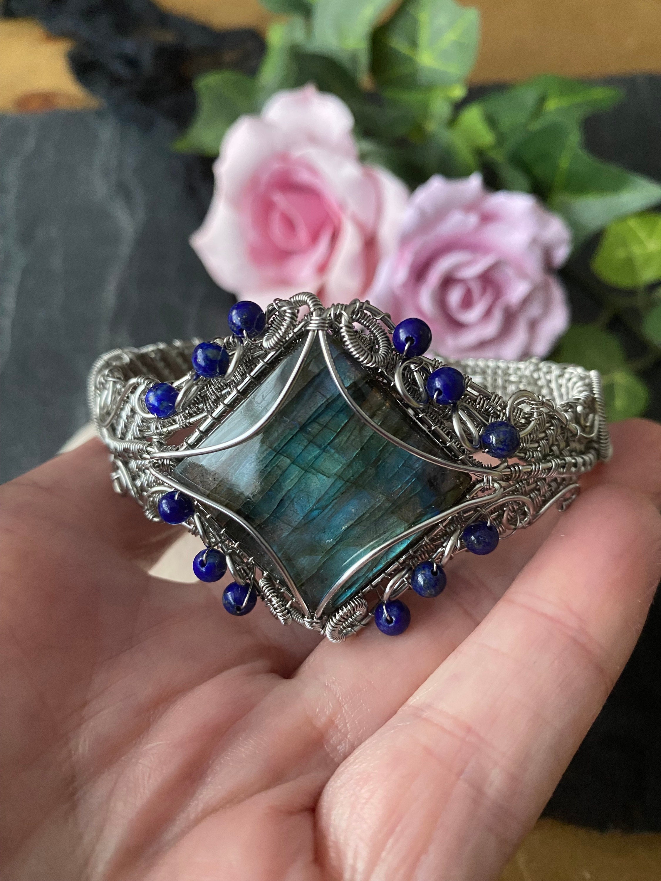 Wire Woven Labradorite Cuff Bracelet With Stainless Steel Wire and ...