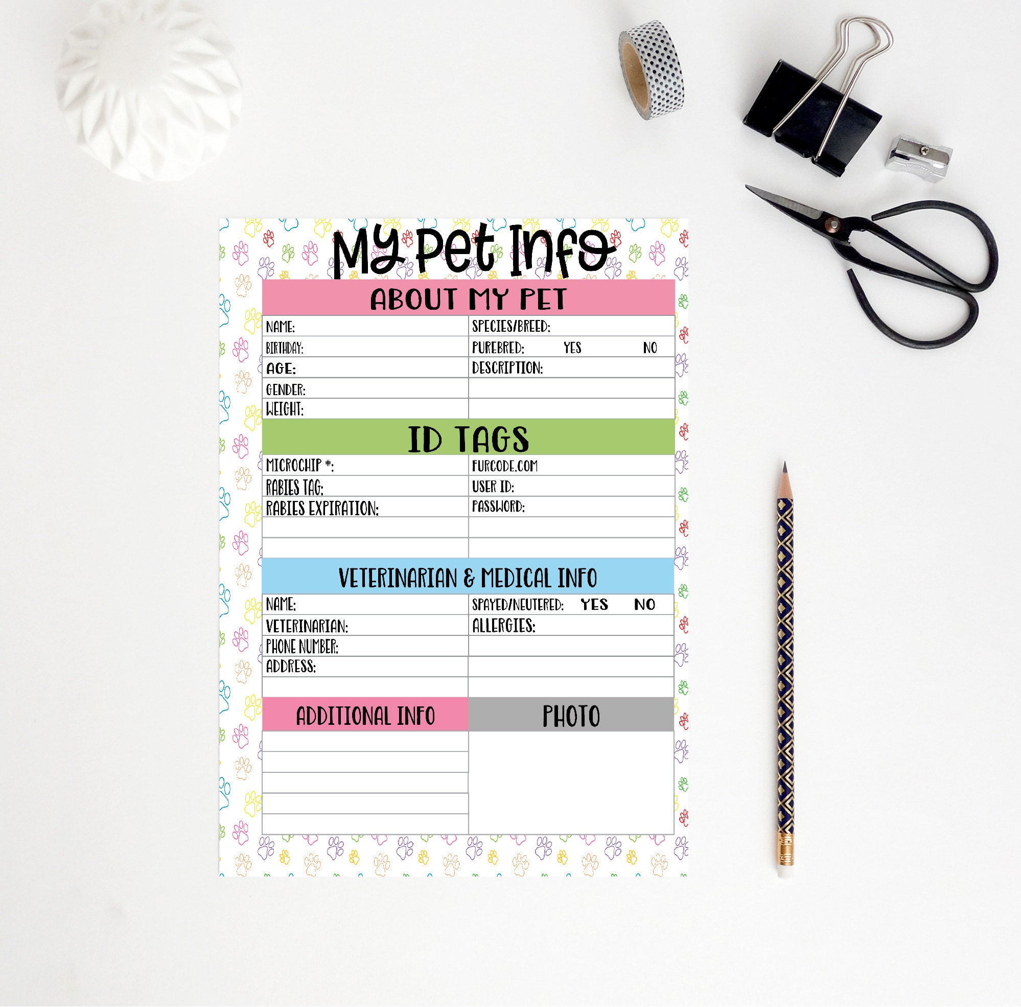 Happy Planner Printable Pet Information rainbow Paws - Etsy