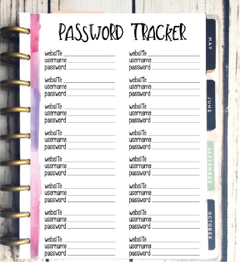 Happy Planner Printable Bullet Journal Password Tracker | Etsy