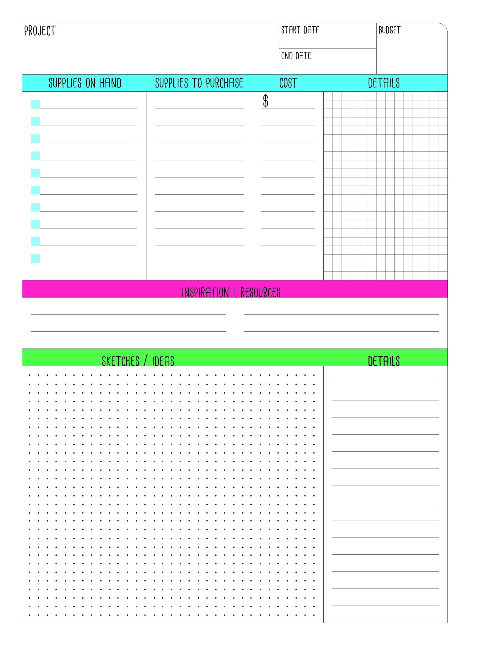 Happy Planner Printable Miss Maker Extras Big Project Sheets - Etsy