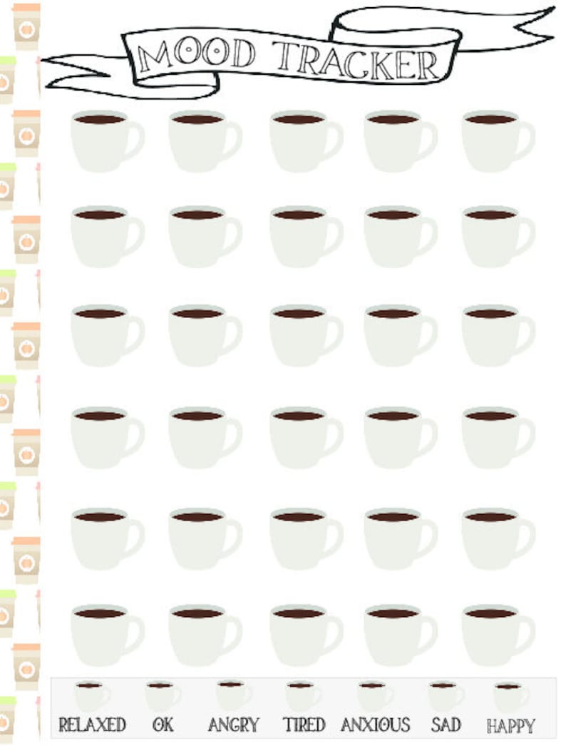 Happy Planner Printable Mood Tracker Coffee Color Yourself - Etsy